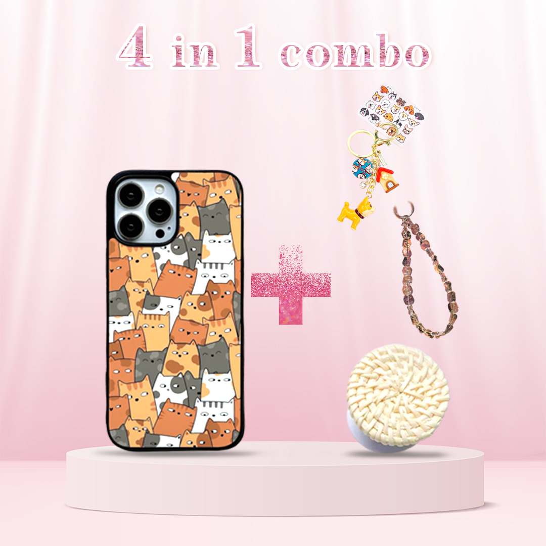 Adorable Cute Cat Cluster Case 4-in-1 Combo – Peeperly